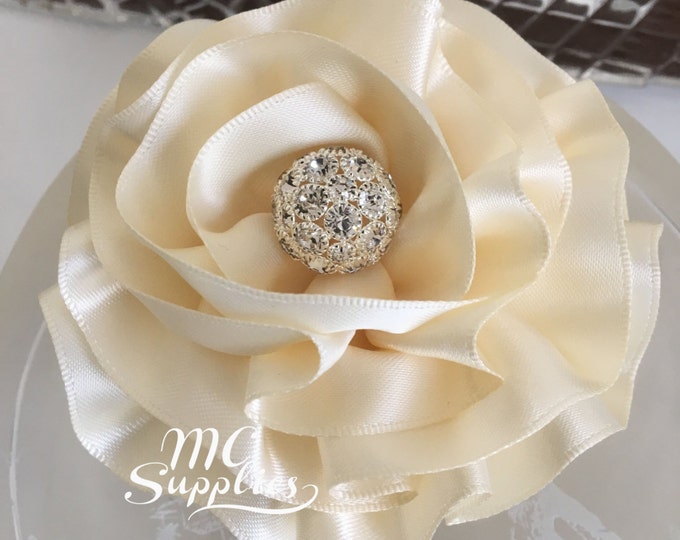 Ivory Ribbon Flower,satin Ribbon Flower,baby Headband Flower,fabric ...