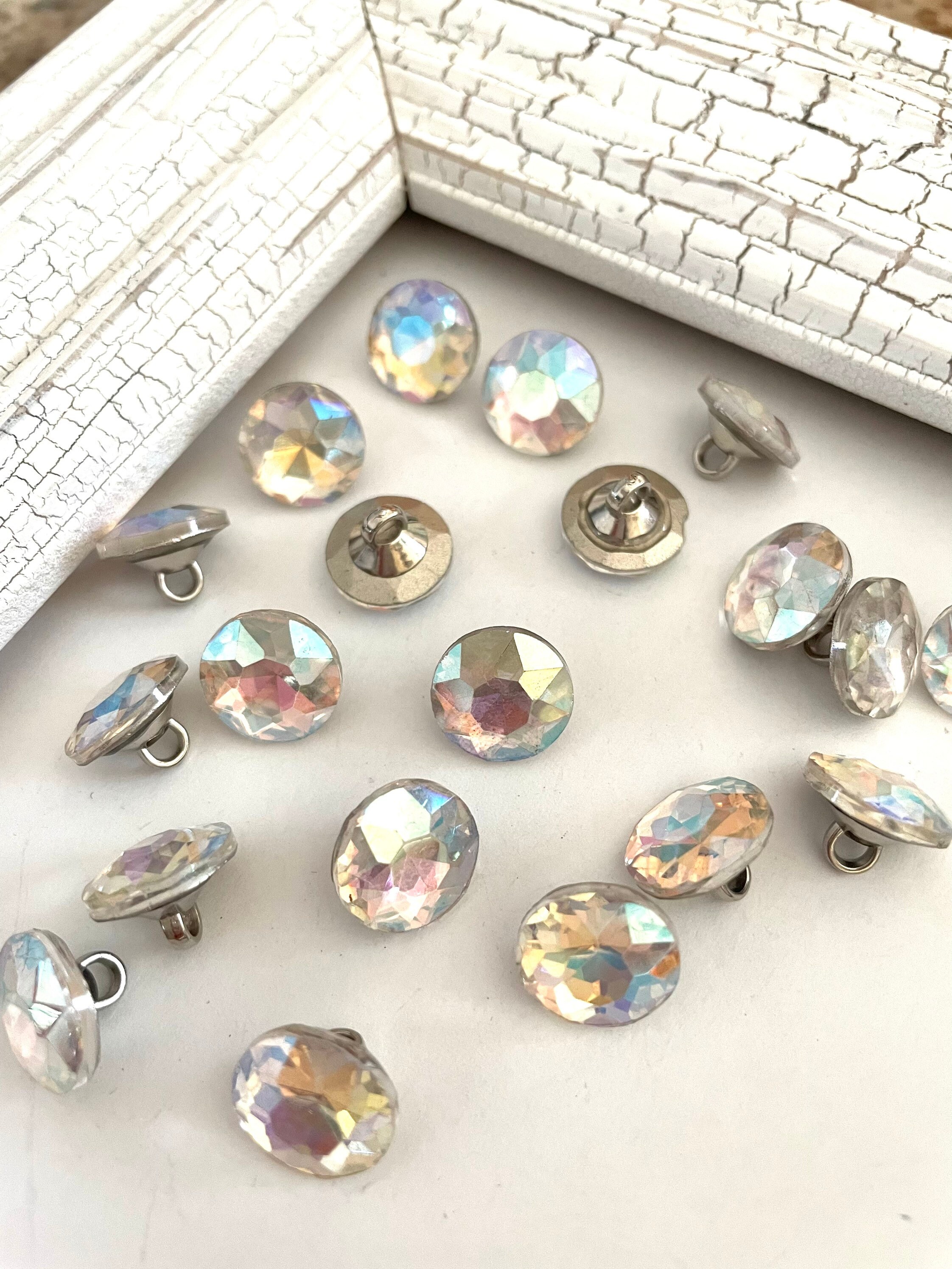 10 Pcscrystal Buttonsround Buttonsiridescent | Etsy