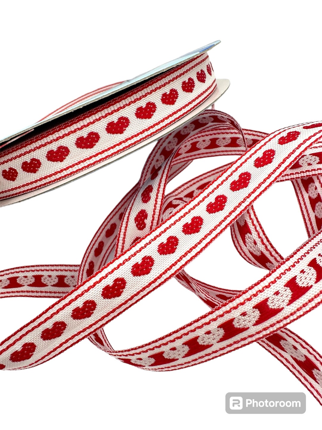 2-25 Yds,heart Ribbon,fabric Ribbon,ribbon With Hearts,red Ribbon,red ...