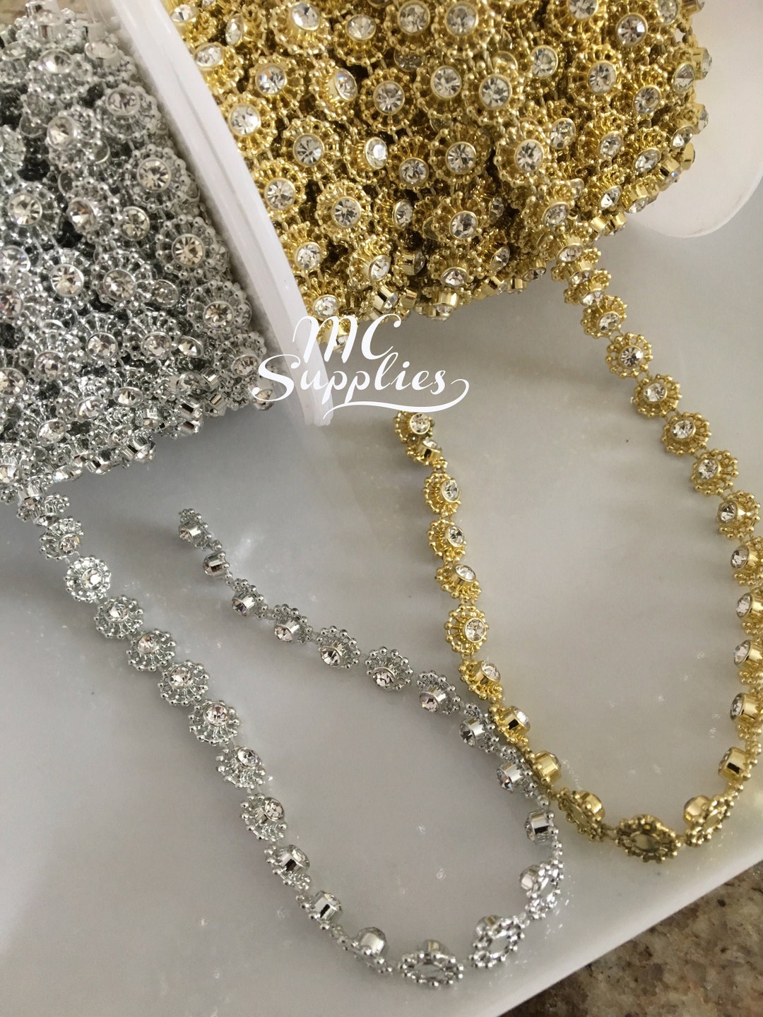 1-10 Yds,rhinestone Chain,silver Plated Chain,gold Rhinestone,silver ...