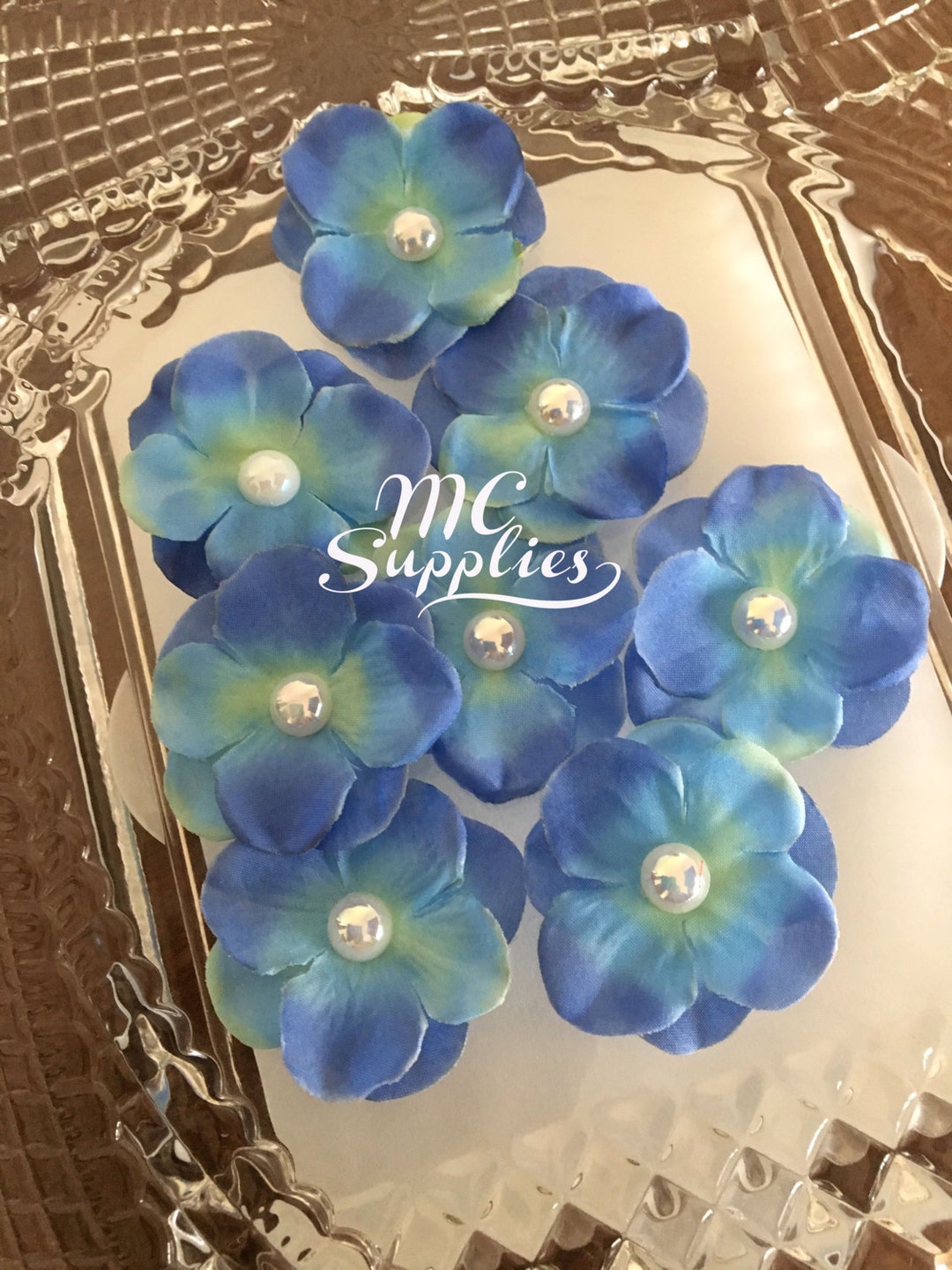 8 Pcs,fabric Flower,blue Flower,flower Appliques,headband Flower ...