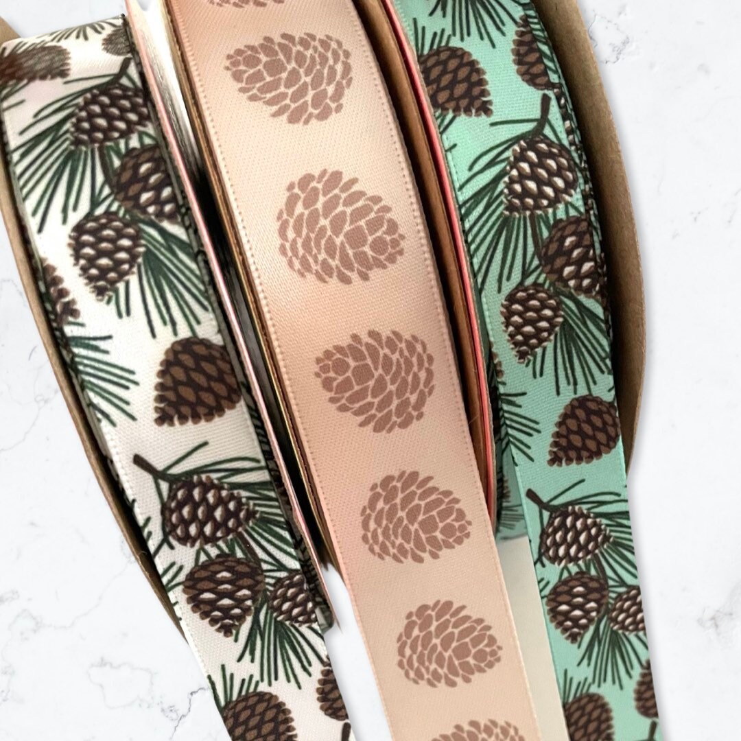 1-10 Yds,pine Cones Ribbon,pine Needles Ribbon,christmas Ribbon,satin ...