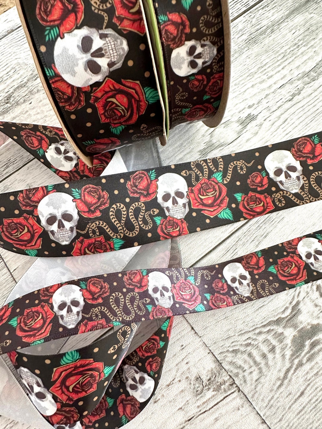 1-10 Yds,skull Ribbon,halloween Ribbon,satin Ribbon,snake Ribbon,roses ...