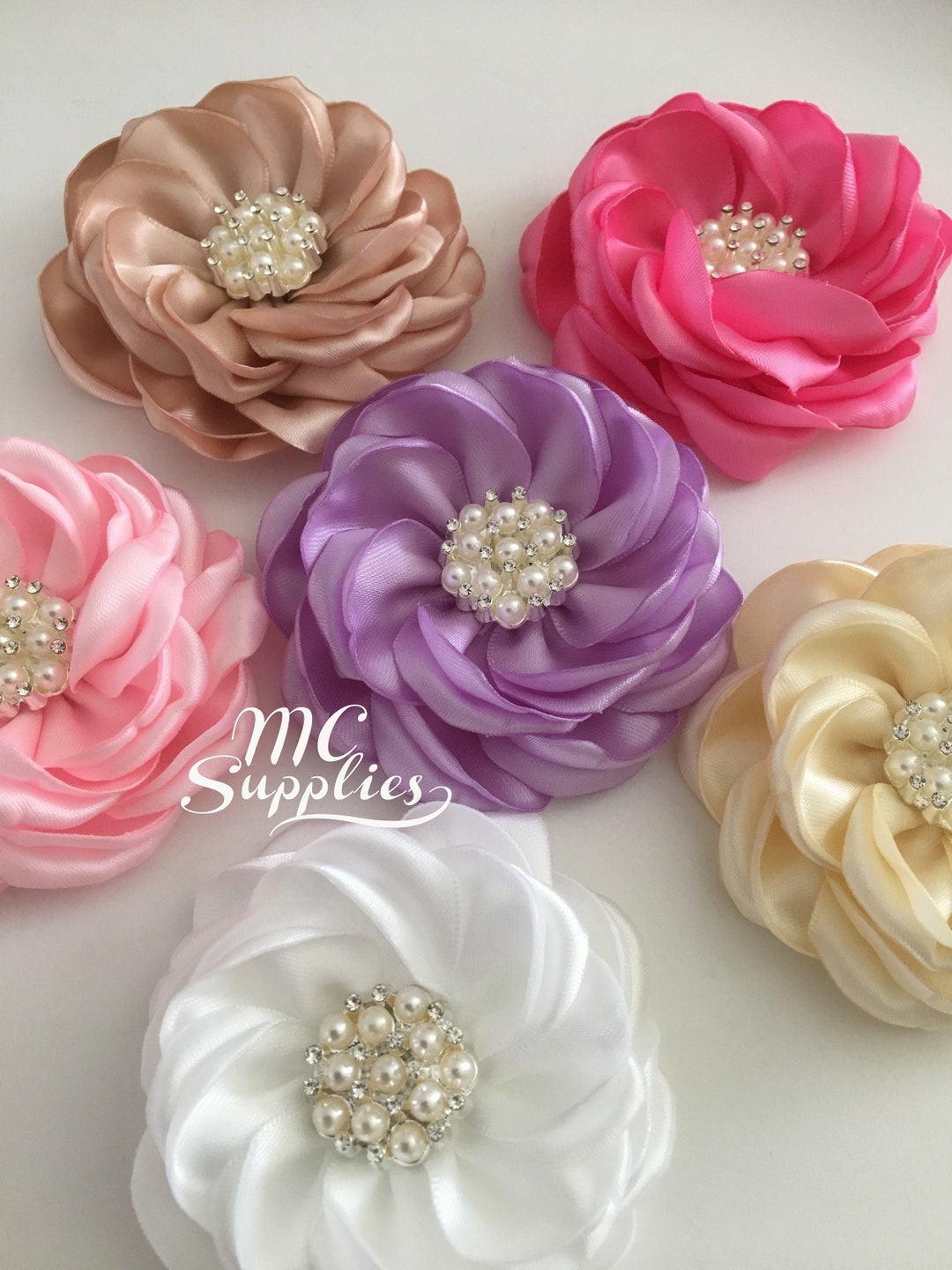 Pink Ribbon Flowers Applique,satin Flower Applique,headband Flowers ...