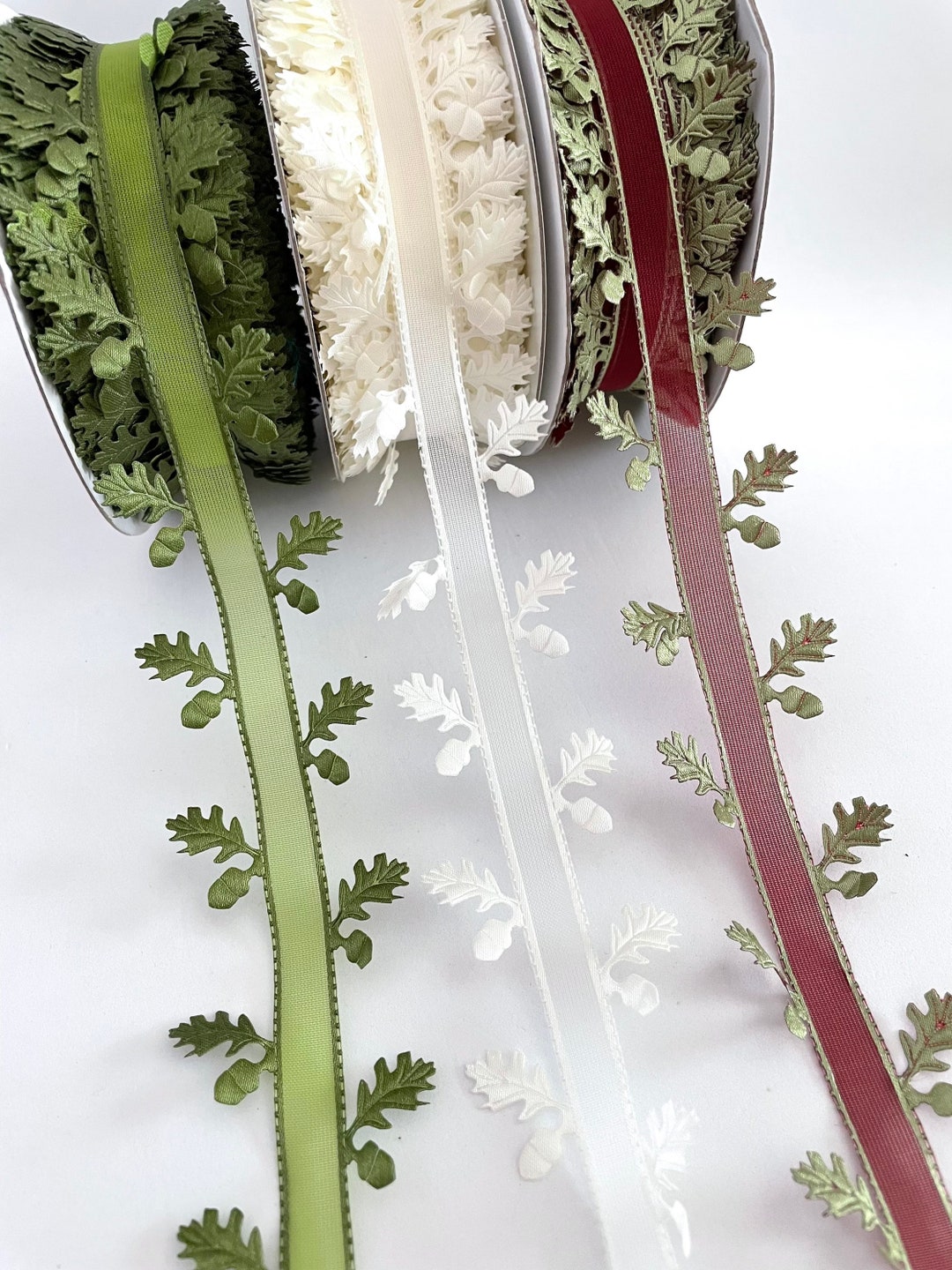 1-20 Yds,leaves Ribbon,christmas Leaves,leaves Trim,fabric Leaves,card ...