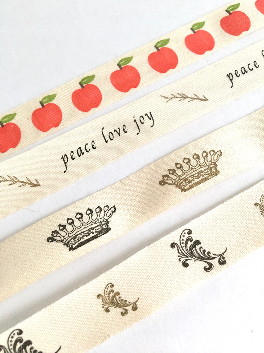 3-30 Yds,apples Ribbon,canvas Ribbon,crown Ribbon,printed Ribbon,peace ...