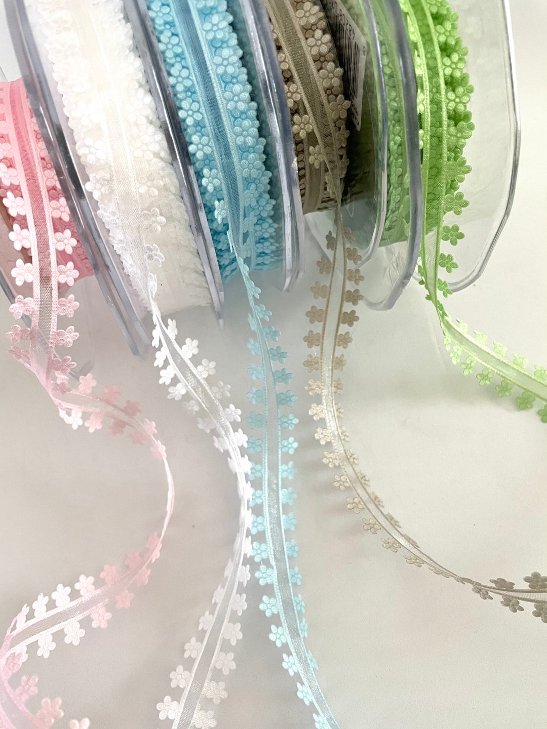 2 Yds,daisy Ribbon,fabric Ribbon,organza Ribbon,blue Ribbon,sheer ...