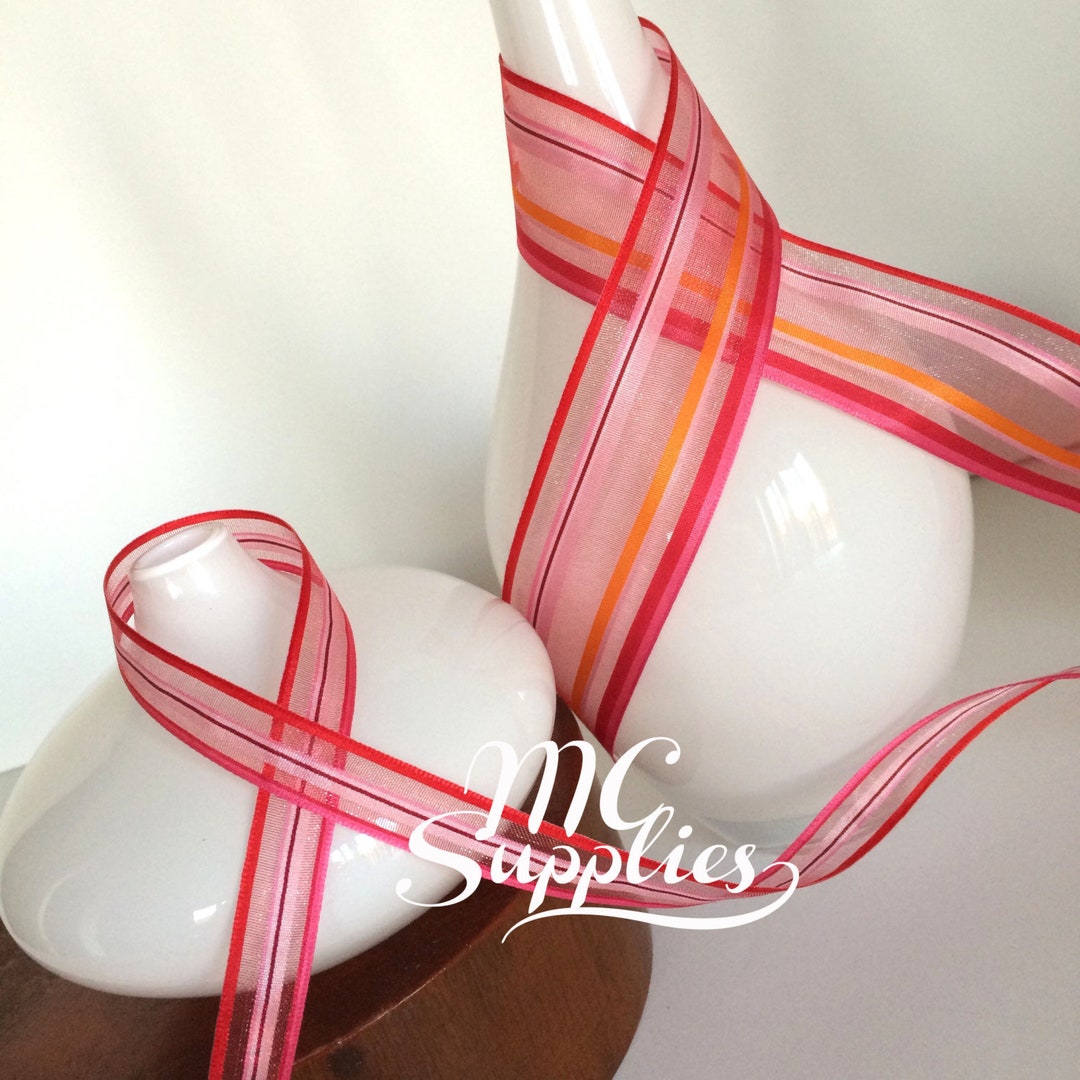 5-25 Yds,red Ribbon,organza Ribbon,sheer Ribbon,striped Ribbon,fabric ...
