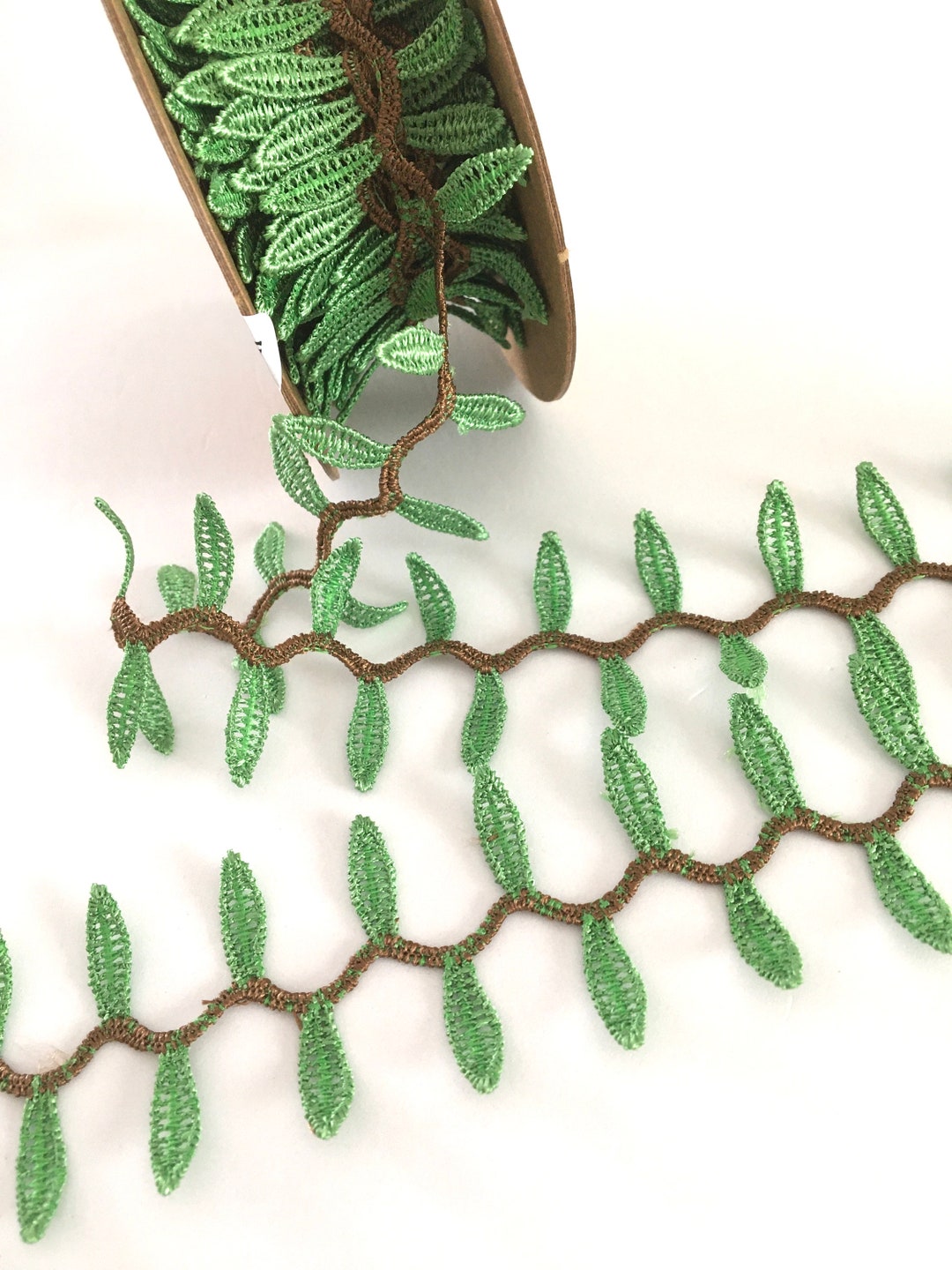 5 Yds,green Leaves,leaves Ribbon,leaf Trim,leaves Trim,card Making Trim ...