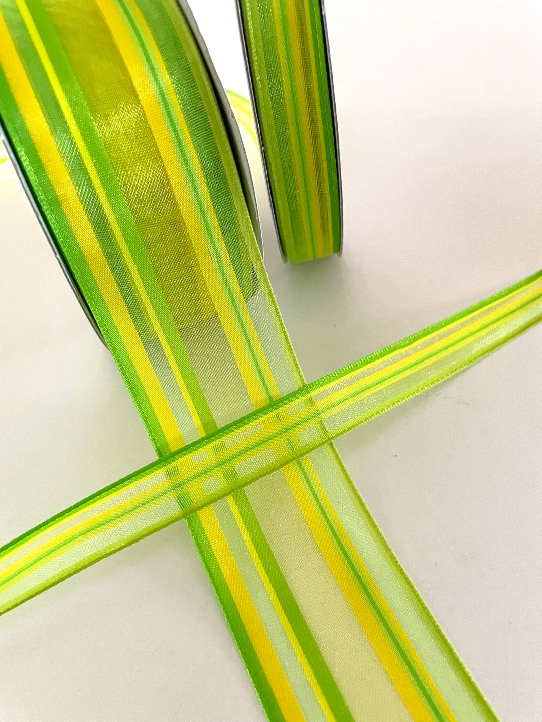 5-25 Yds,yellow Ribbon,ribbon,organza Ribbon,craft Ribbon,striped ...