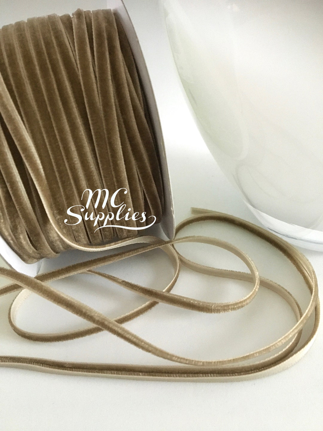 5 Yds,taupe Ribbon,velvet Ribbon,craft Ribbon,embellished Ribbon,fabric ...