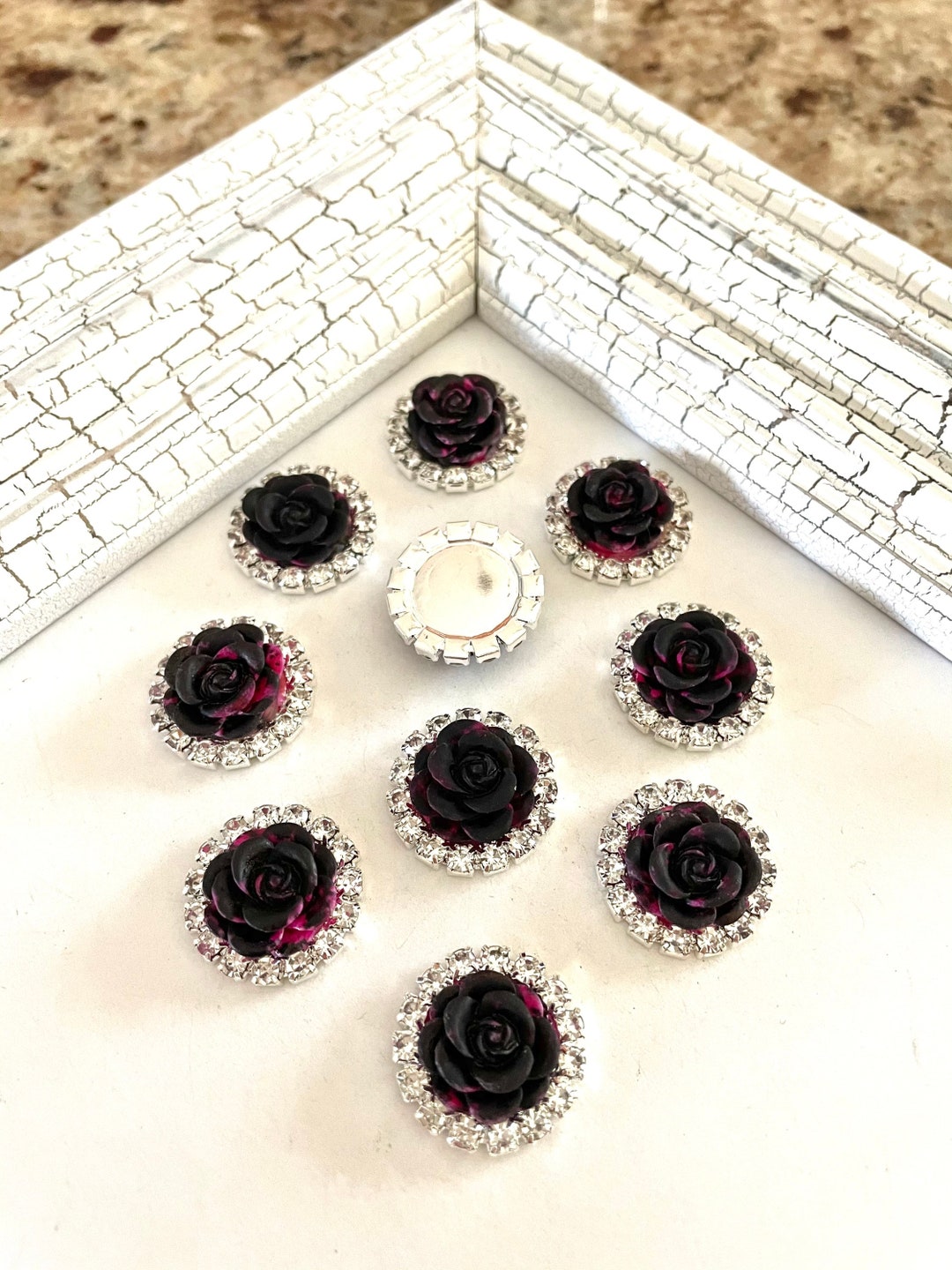 10 Pcs,black Buttons,crystal Rhinestone,resin Rhinestones,rhinestone ...