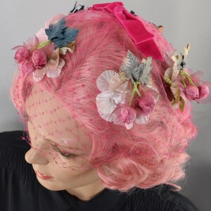 Pink Mesh Net Vintage 50s Whimsy Hat With Bow and Flowers - Etsy