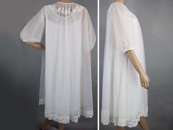 Sheer White Vintage 60s Peignoir Set Gown & Robe Set … - Gem