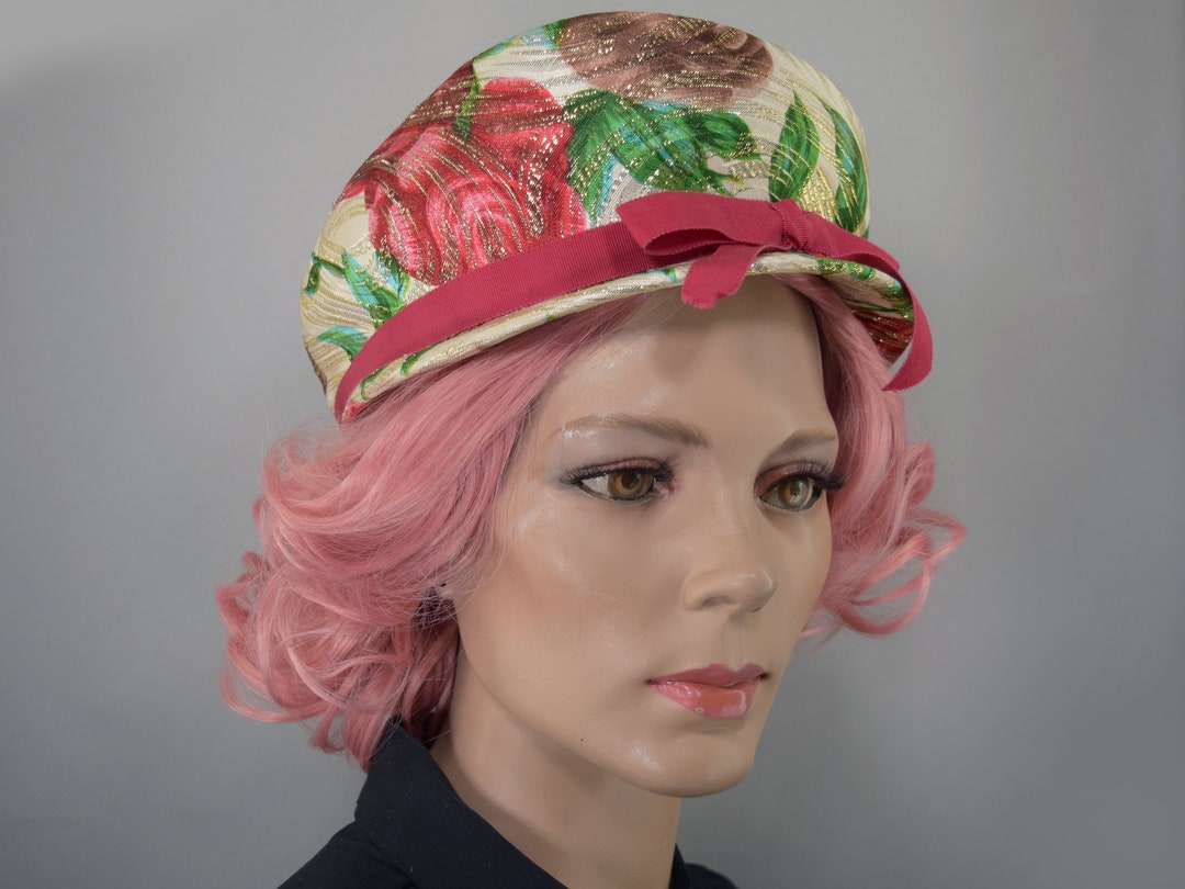Metallic Gold Swirl Vintage 50s Hat With Short Brim Red Roses - Etsy