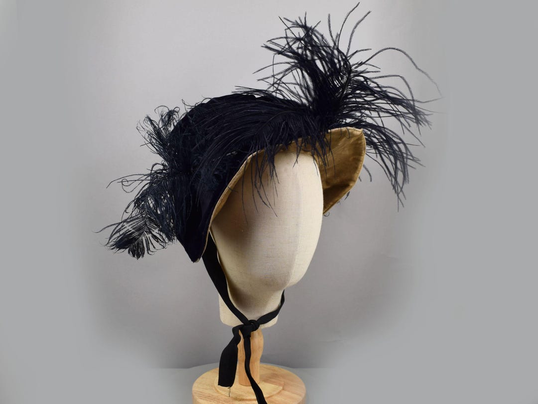 Blue Velvet Vintage 1800s Victorian Hat With Wide Brim & Feathers - Etsy