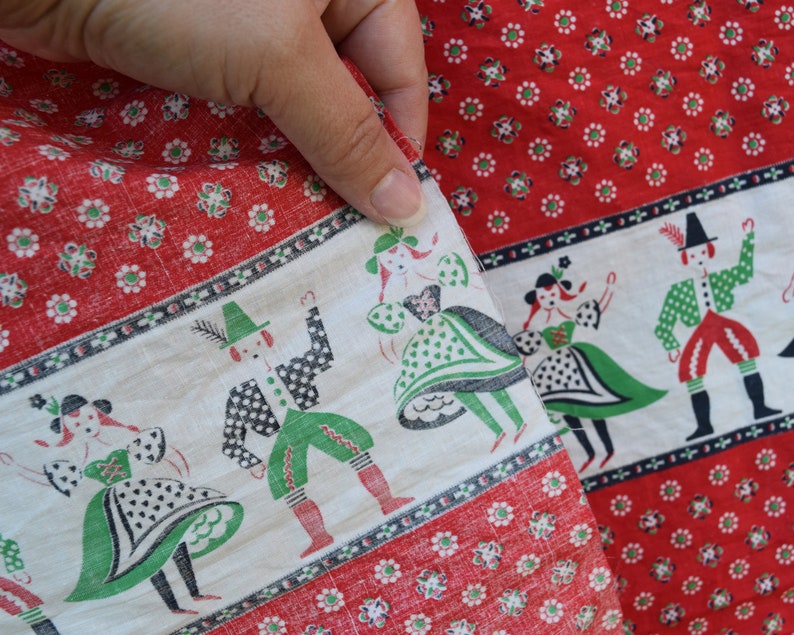 Red Dutch Characters Border Print Vintage 50s Fabric 4 Yards | Etsy