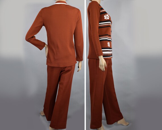 Rust Brown Vintage 70s Cardigan & Pants Knit Pantsuit - Gem