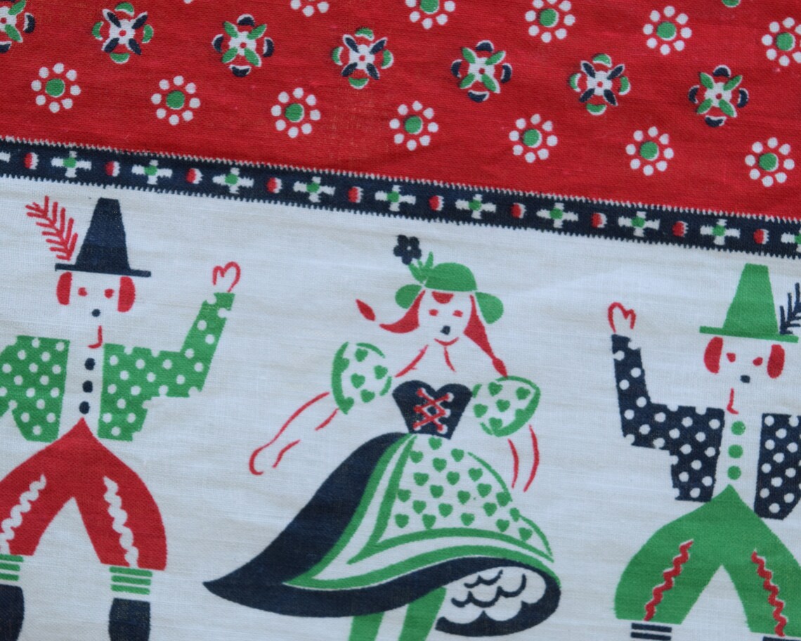 Red Dutch Characters Border Print Vintage 50s Fabric 4 Yards | Etsy