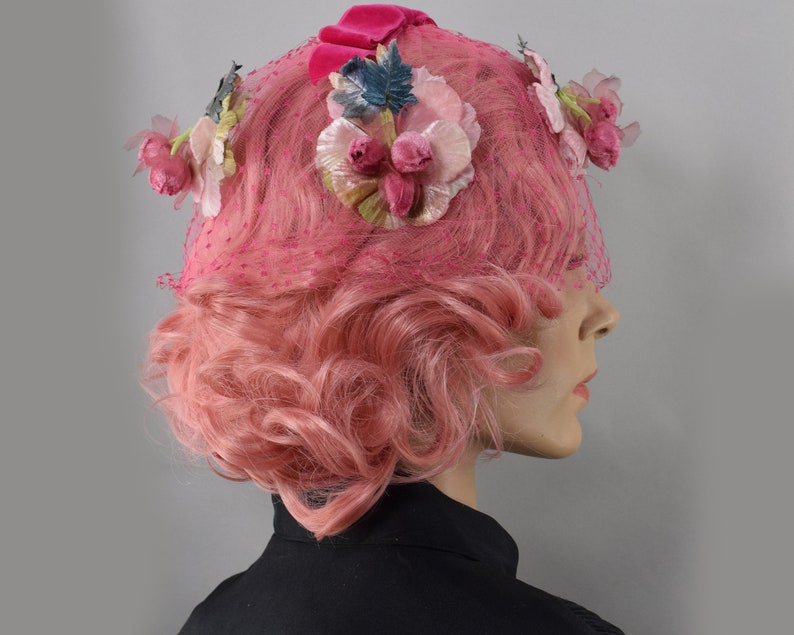 Pink Mesh Net Vintage 50s Whimsy Hat With Bow and Flowers - Etsy