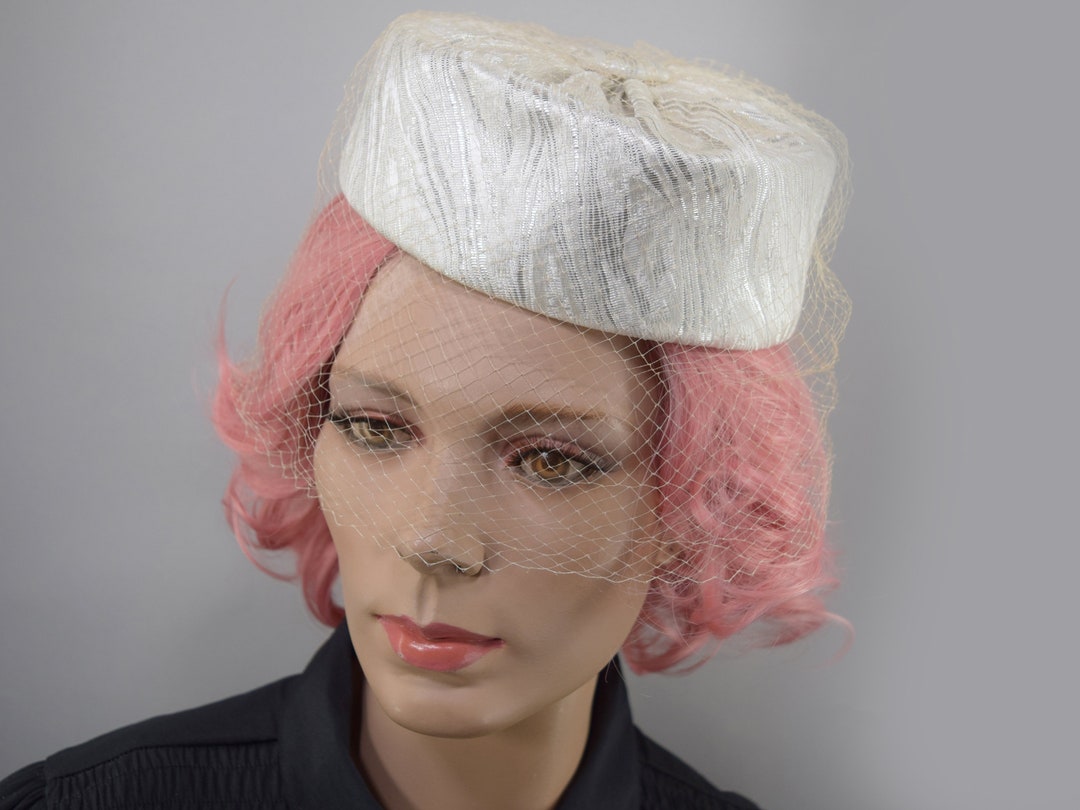 Metallic Silver Vintage 60s Pillbox Hat With Net Veil - Etsy