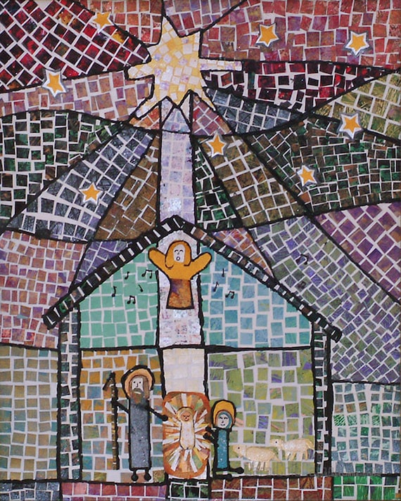 Nativity Art Print mosaic collage process created with | Etsy