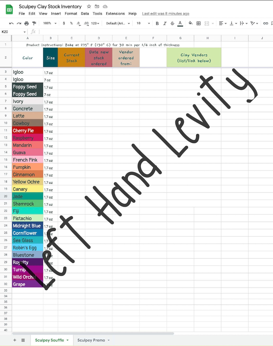 Sculpey Clay Inventory Spreadsheet - Etsy