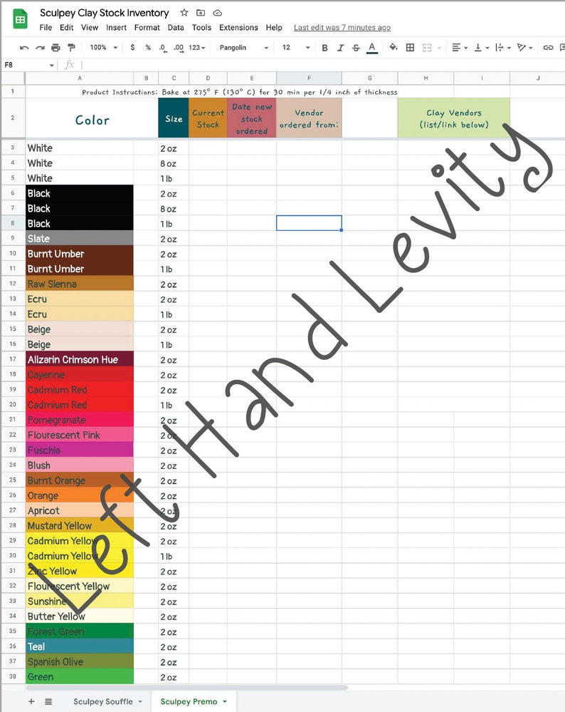 Sculpey Clay Inventory Spreadsheet - Etsy