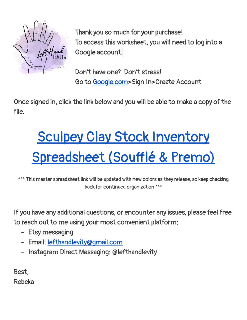 Sculpey Clay Inventory Spreadsheet - Etsy
