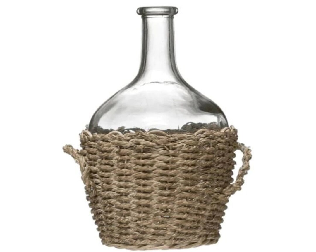 Wicker Covered Glass Bottle/jug in Woven Basket - Etsy