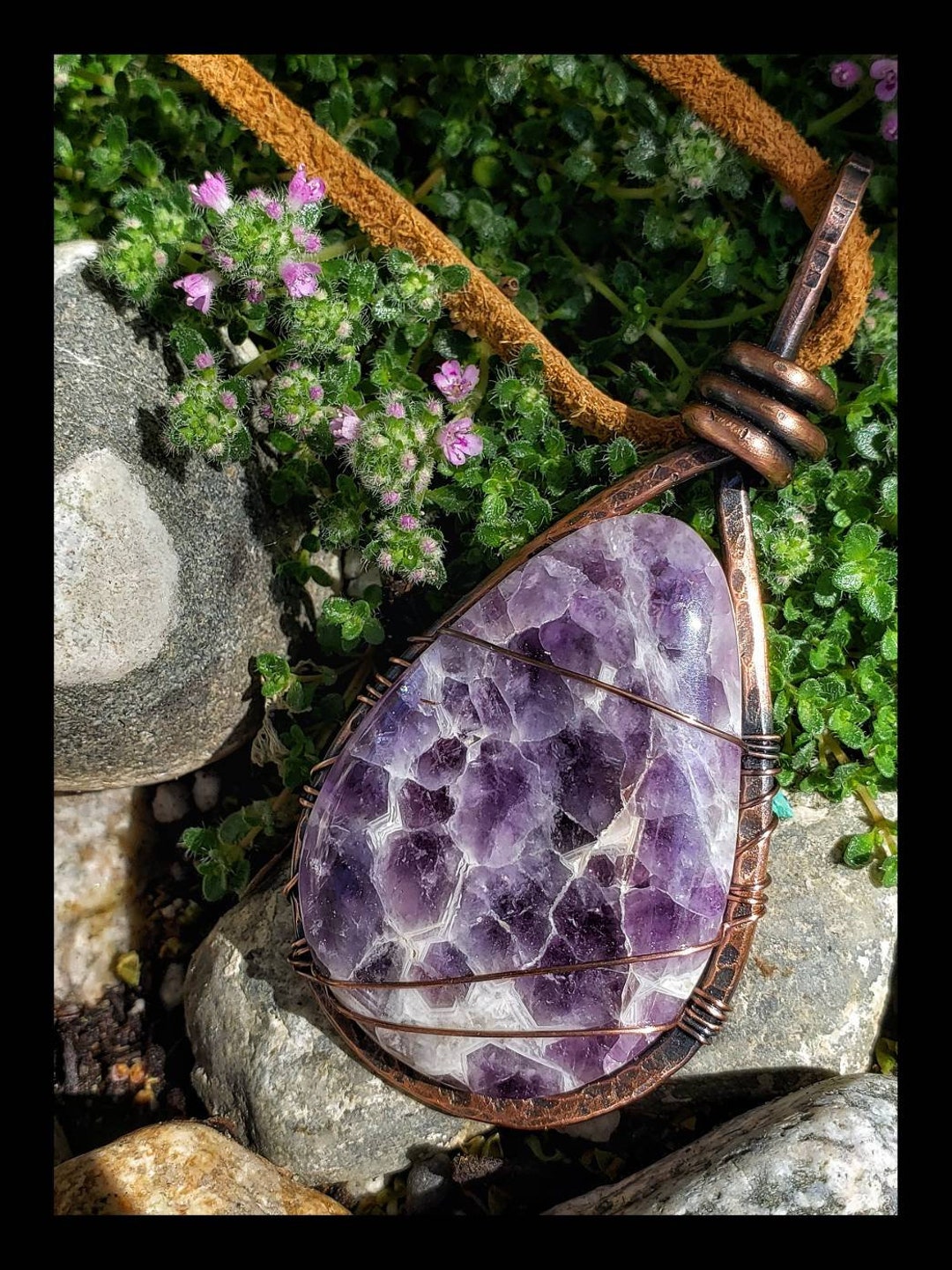 Translucent Lepidolite Cabochon in a Rustic Cold Forge Wire Wrap Fusion ...