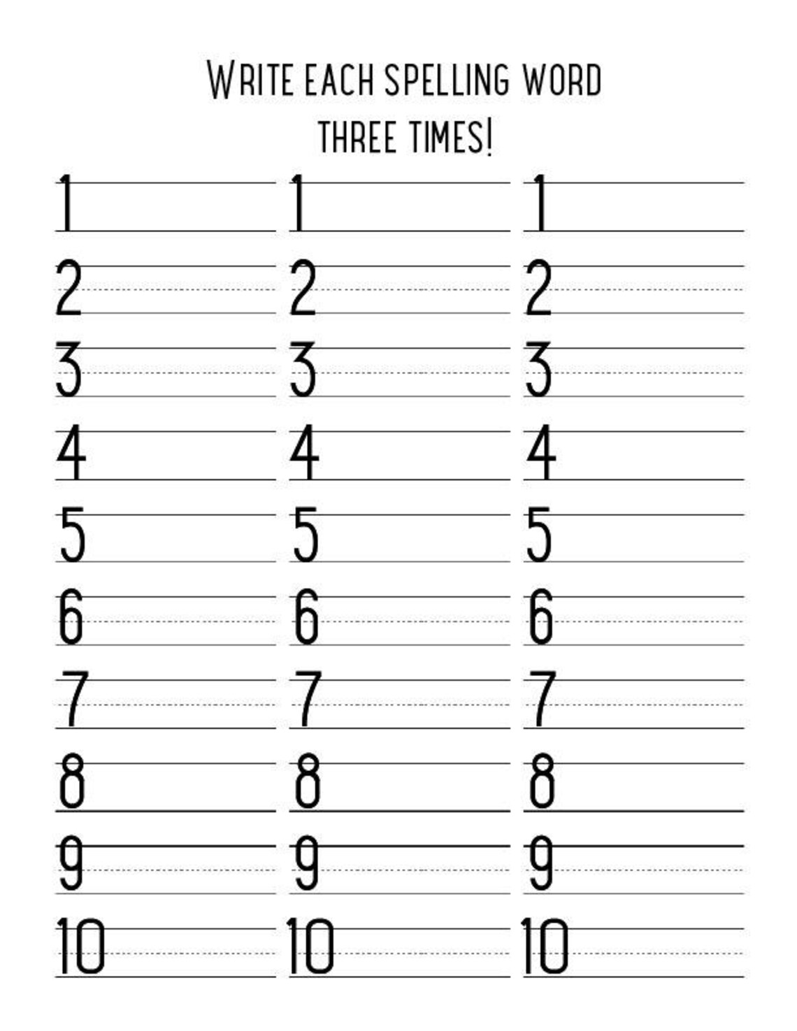 Daily Spelling Practice Worksheet - 3 Times Each - Etsy