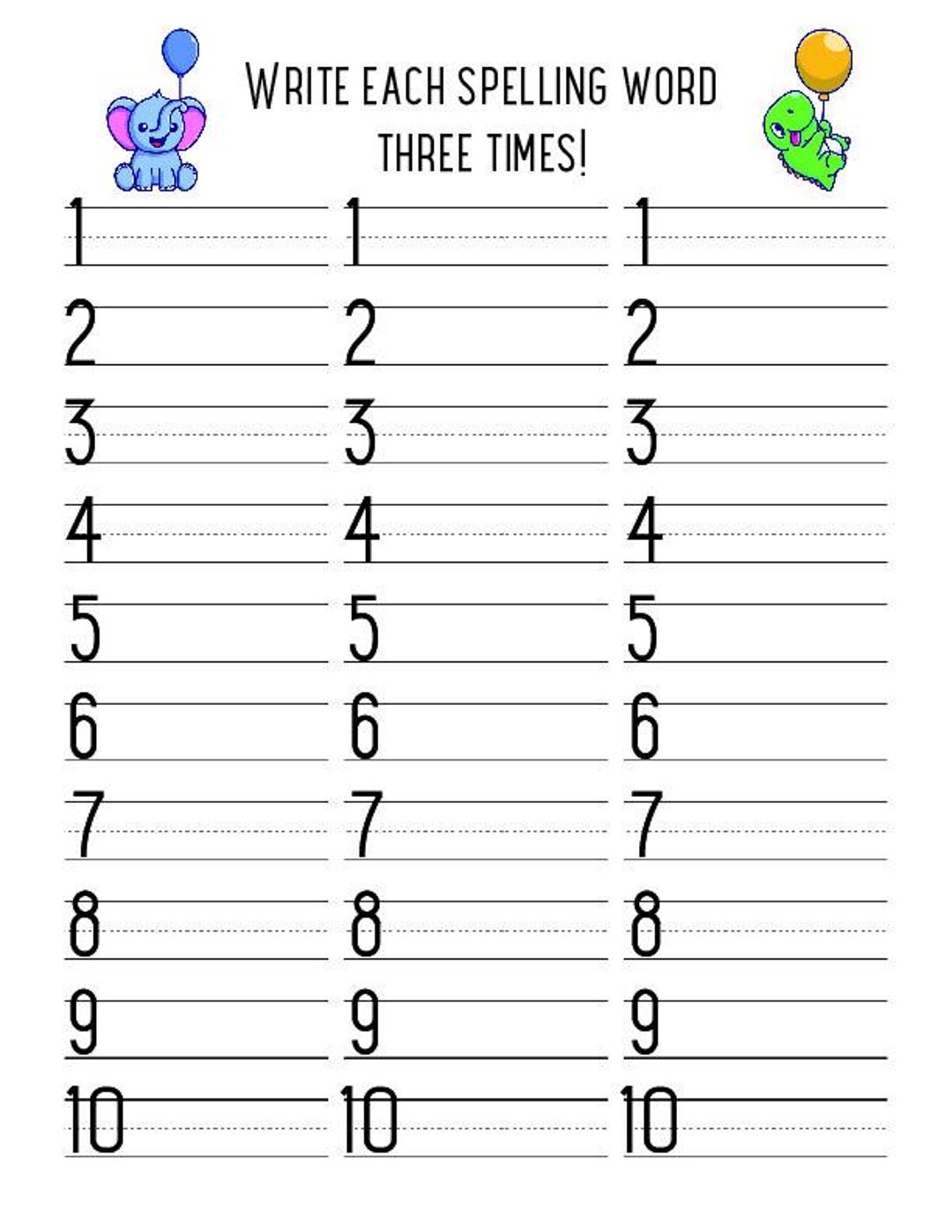 Daily Spelling Practice Worksheet - 3 Times Each - Etsy