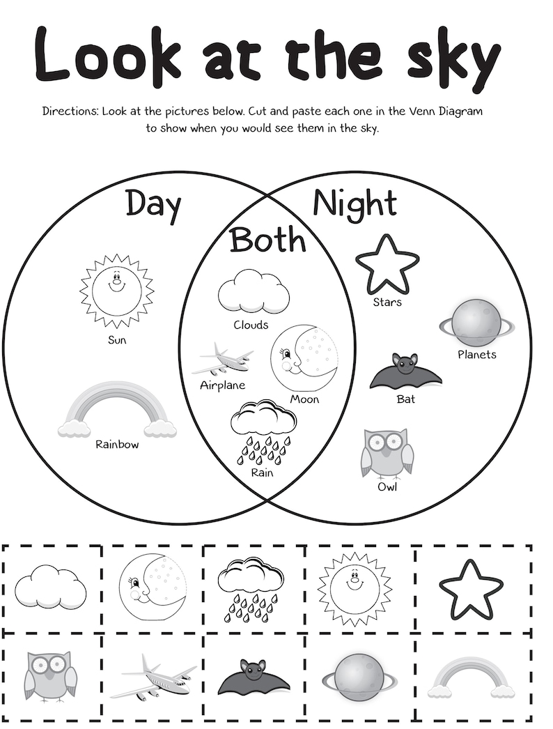 Day and Night Sky Picture Sort (venn Diagram) - Etsy