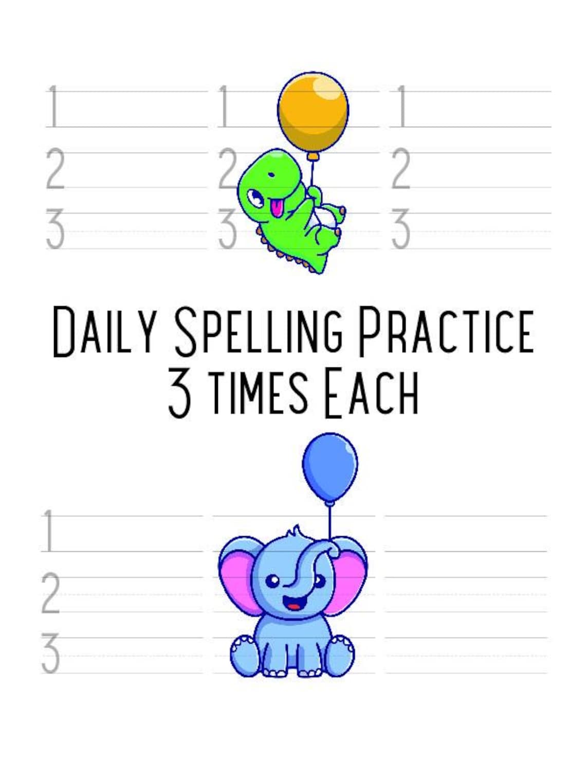 Daily Spelling Practice Worksheet - 3 Times Each - Etsy