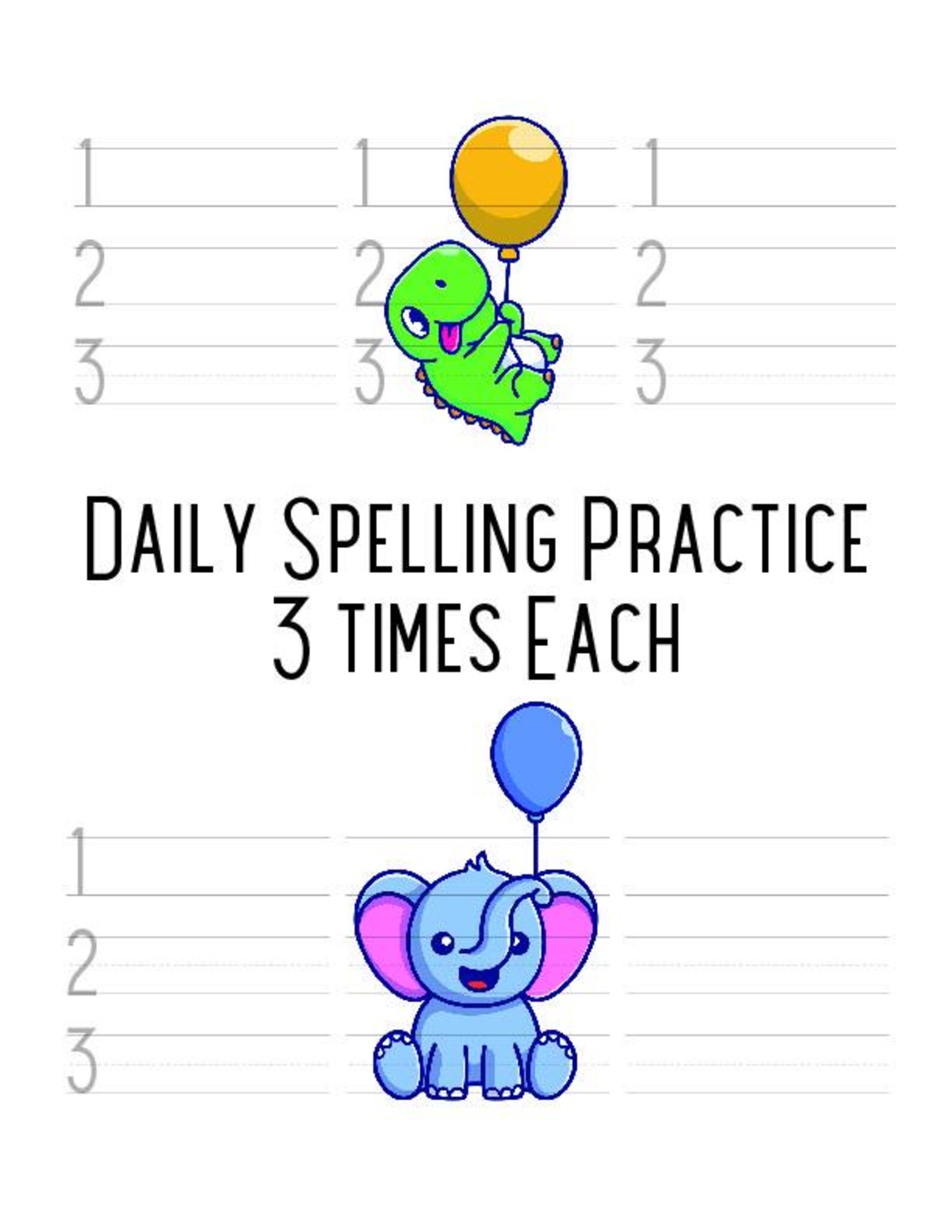 Daily Spelling Practice Worksheet - 3 Times Each - Etsy