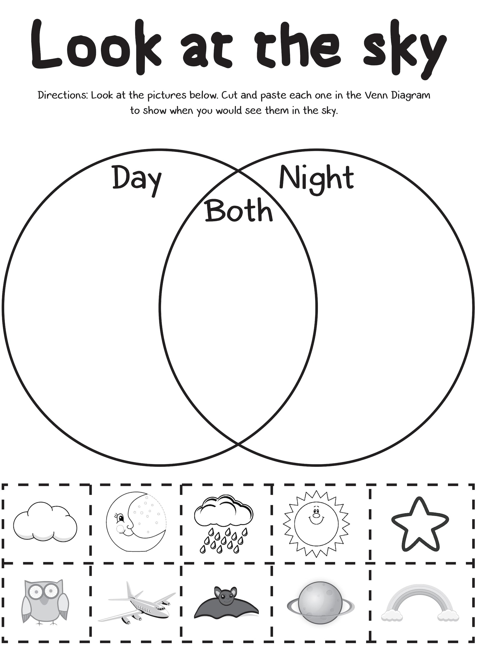 Day and Night Sky Picture Sort (venn Diagram) - Etsy