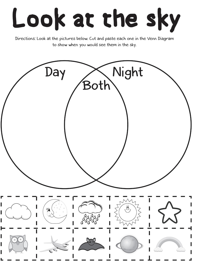Day and Night Sky Picture Sort (venn Diagram) - Etsy
