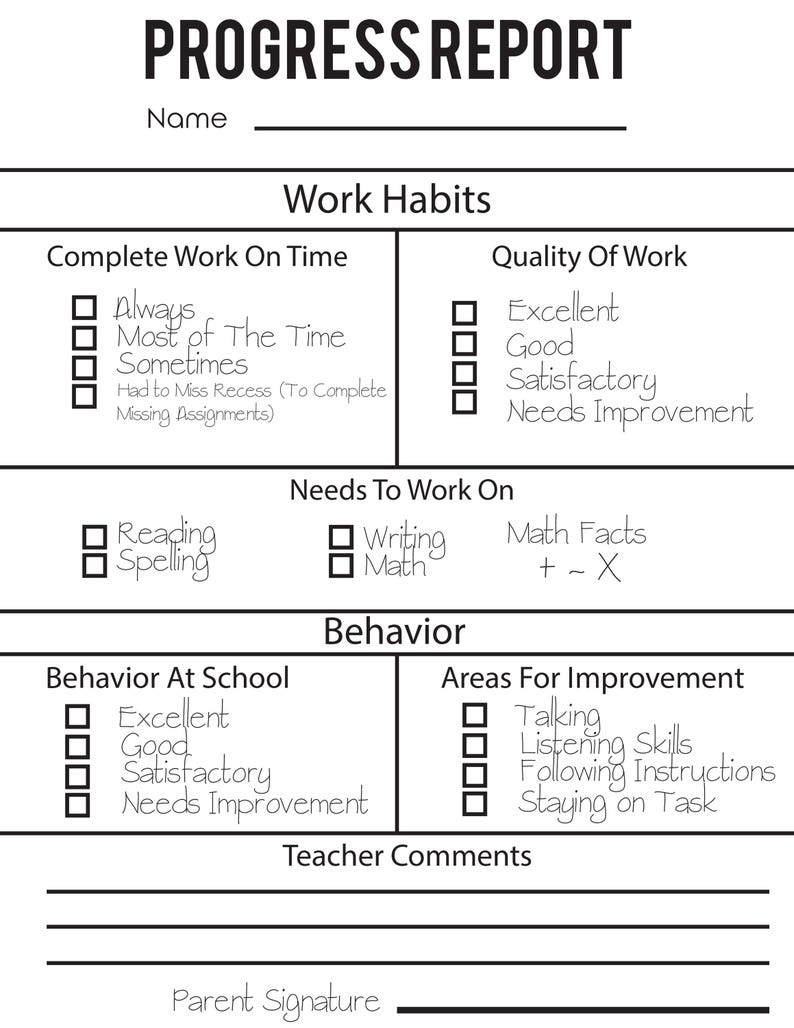 Progress Report | Classroom Progress Report - Etsy