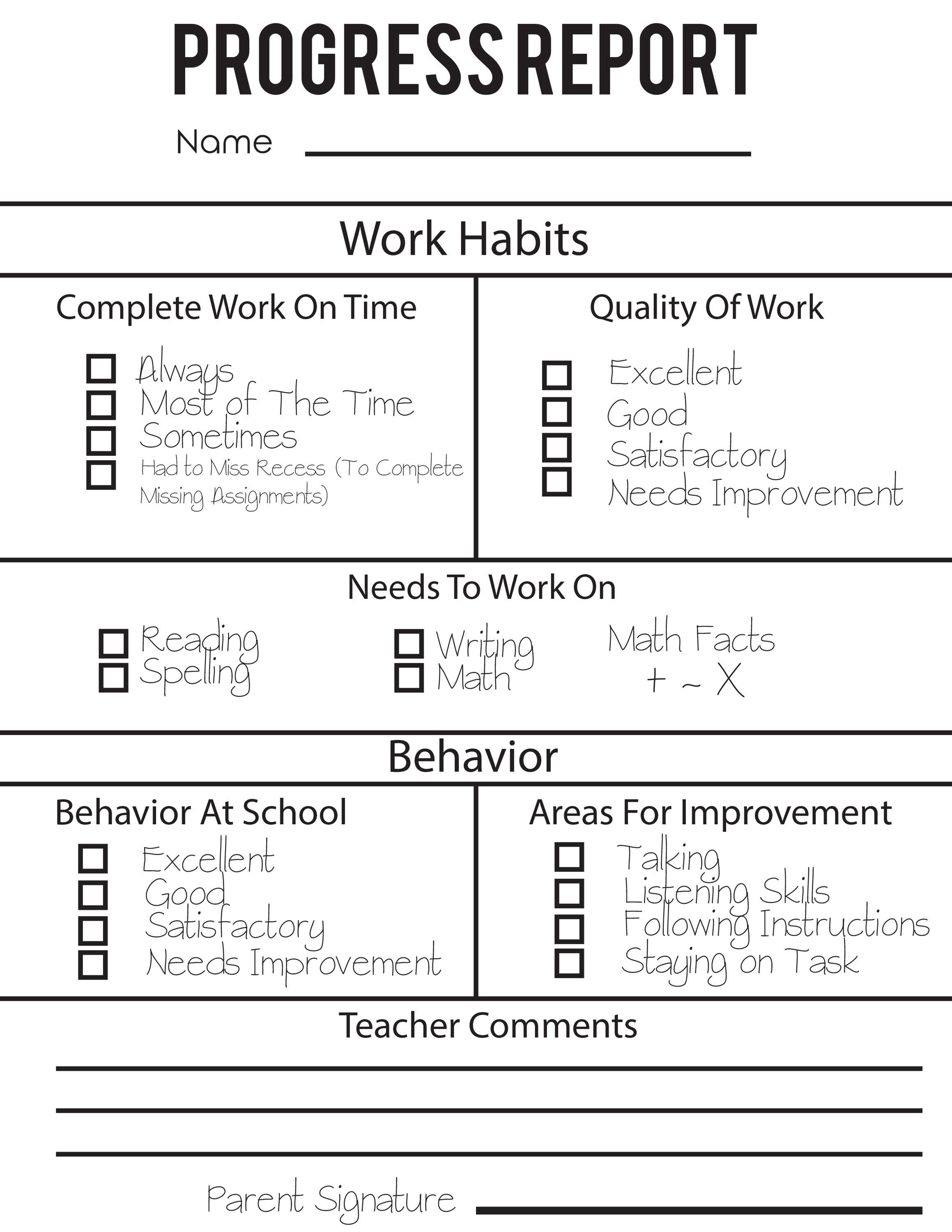 Progress Report | Classroom Progress Report - Etsy