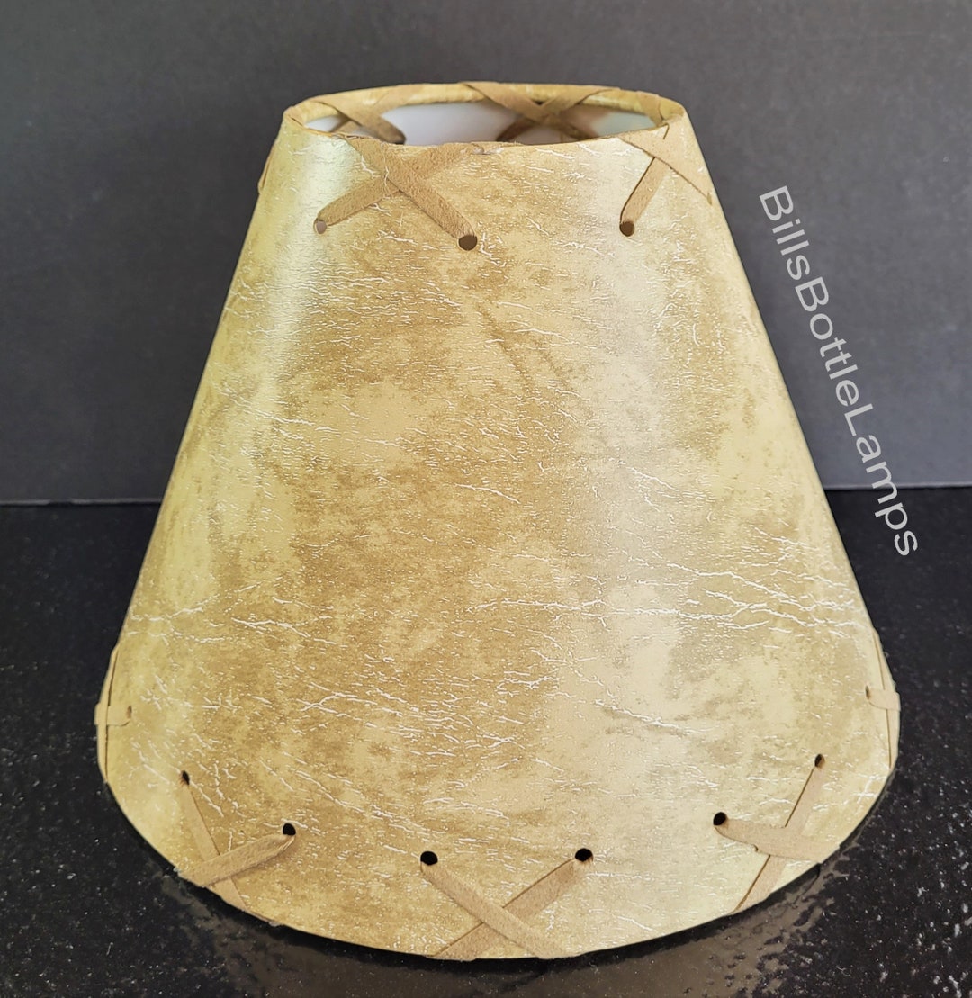 Faux Leather Hardback Crackle Laced LAMP SHADE Rustic Cottage Table ...
