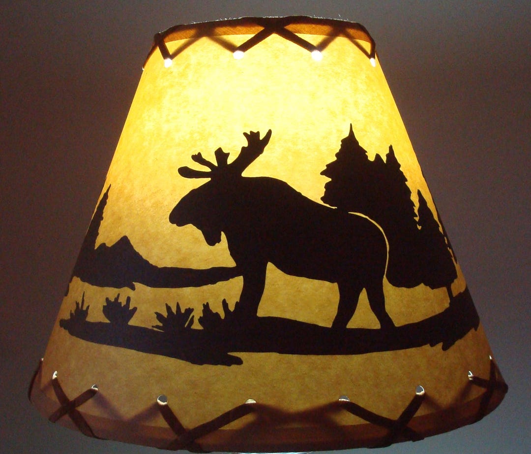 MOOSE Nature Scene Laced 9 Inch Custom Handmade LAMP SHADE With Bulb ...