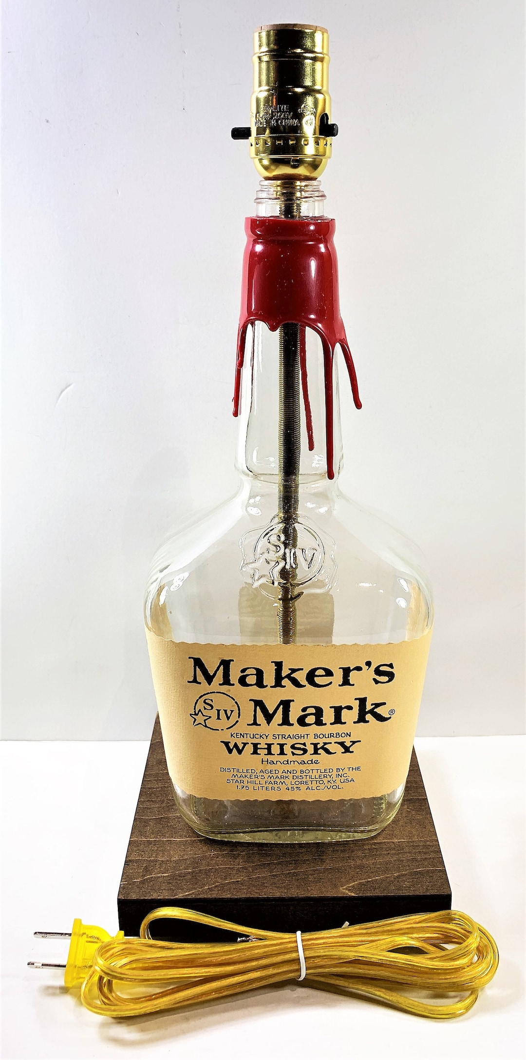 Makers Mark Large 1.75L Whiskey Liquor Bottle TABLE LAMP With Wood Base ...