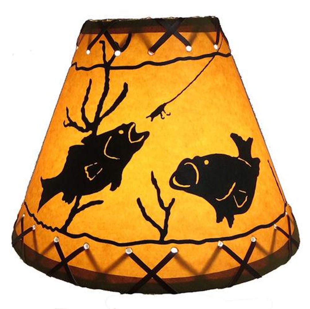 FISH Bass Trout Scene Laced 9 Inch Custom Handmade LAMP SHADE With Bulb ...