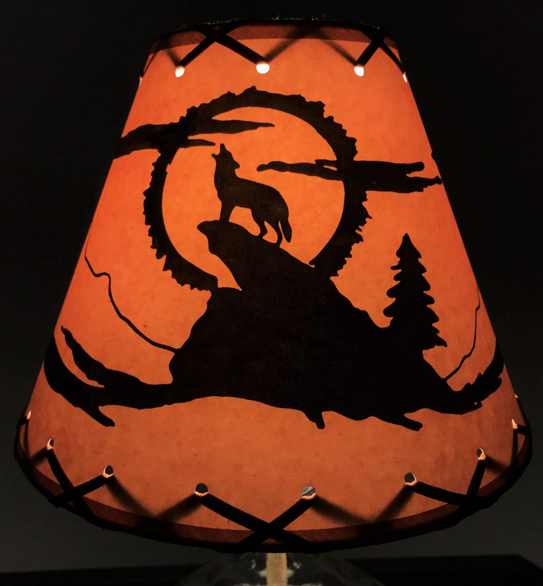 Coyote Wolf Dog Scene Laced 9 Inch Custom Handmade LAMP SHADE With Bulb ...
