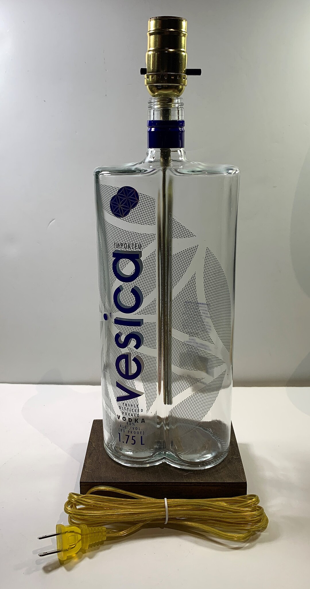 Vesica Vodka Liquor Bottle TABLE LAMP With Wood Base, Desk Accent Light ...