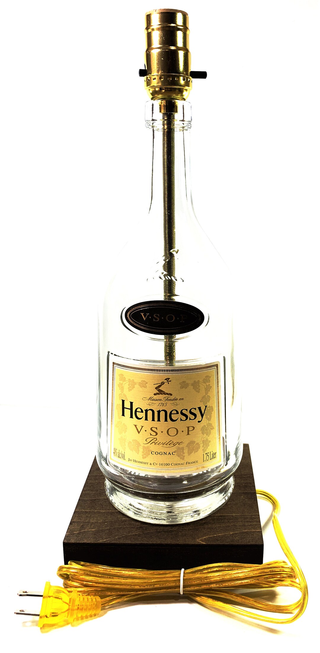Hennessy 1.75L Large Liquor Bottle TABLE LAMP W/ Wood Base, Desk Accent ...