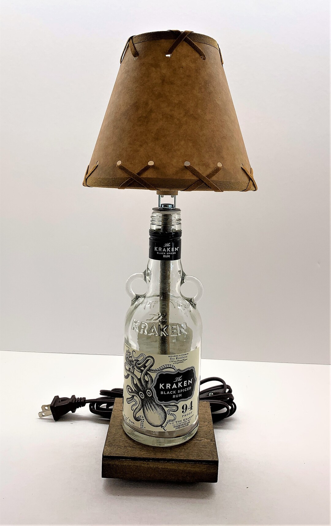 Mini Kraken Rum Liquor Bottle TABLE LAMP Light W/ Laced SHADE & Bulb ...