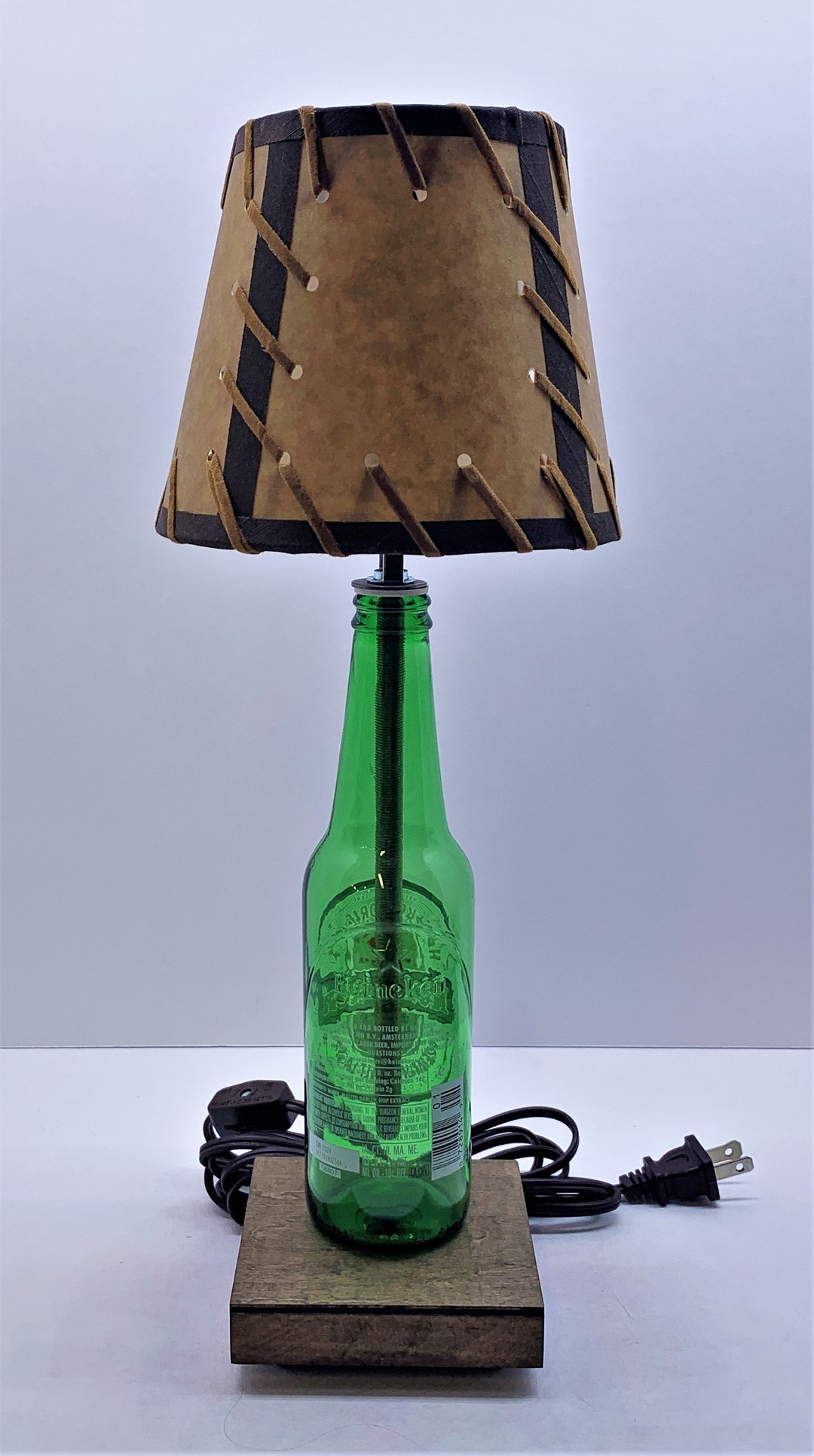 Heineken Beer Bottle TABLE LAMP Light Package With Double Laced SHADE ...