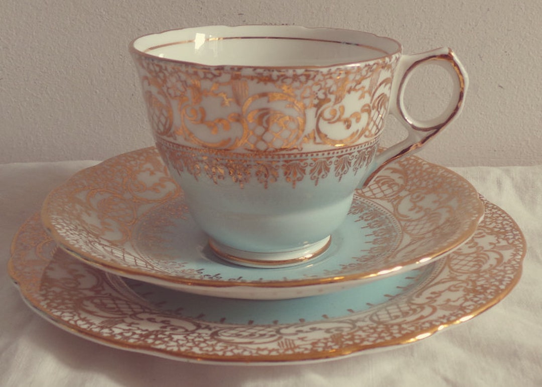 Very Pretty Royal Stafford English Bone China Baby Blue Tea Set Trio ...